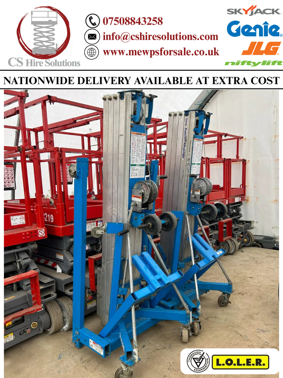 Genie SLA20 Material Lift with LOLER Re-Roped RSJ Beam Lifter – Mewps ...